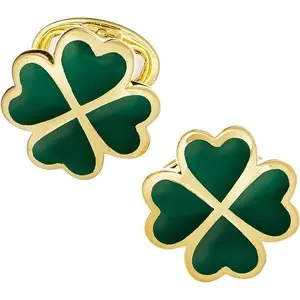 JAN LESLIE Four Leaf Clover Sterling Silver Gold Vermeil Cufflinks - Green