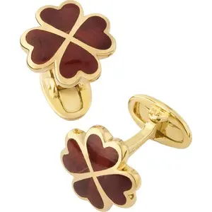 JAN LESLIE Four Leaf Clover Sterling Silver Gold Vermeil Cufflinks - Red