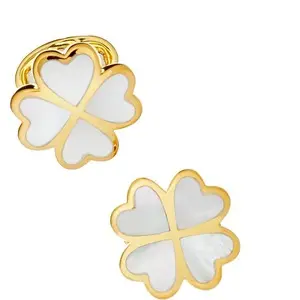 JAN LESLIE Four Leaf Clover Sterling Silver Gold Vermeil Cufflinks - White
