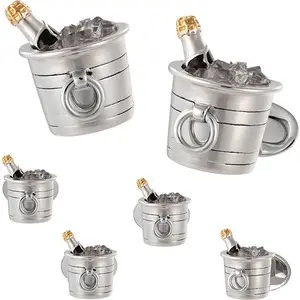 JAN LESLIE Champagne Bottle On Ice Sterling Cufflinks & Studs - Silver