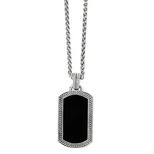 JAN LESLIE Sterling Silver And Gemstone Dog Tag Pendant Necklace - Black