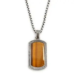JAN LESLIE Sterling Silver And Gemstone Dog Tag Pendant Necklace - Brown