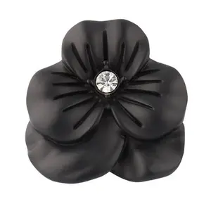 JAN LESLIE Flower Lapel Pin - Black Crystal