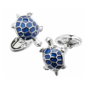 JAN LESLIE Turtle Hand-painted Enamel Sterling Cufflinks - Blue