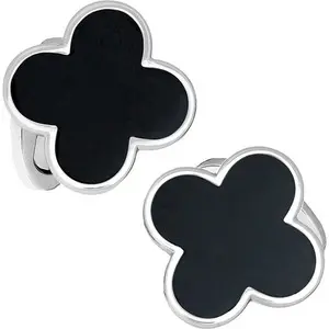 JAN LESLIE Jan Leslie Four Leaf Clover Cufflinks Black