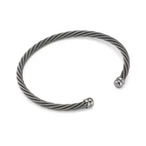 JAN LESLIE Adjustable Stainless Steel Twisted Cable Cuff Bracelet - Gunmetal