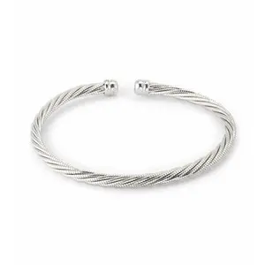 JAN LESLIE Adjustable Stainless Steel Twisted Cable Cuff Bracelet - Silver