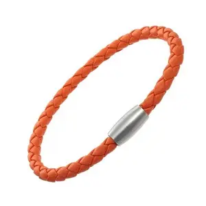 JAN LESLIE Woven Leather Bracelet With Magnetic Closure - Orange