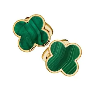 JAN LESLIE Four Leaf Clover 18k Gold Vermeil Sterling Cufflinks - Green