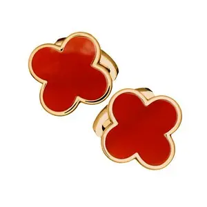 JAN LESLIE Four Leaf Clover 18k Gold Vermeil Sterling Cufflinks - Red