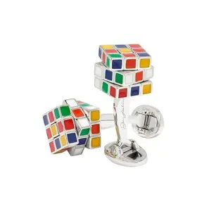 JAN LESLIE Puzzle Moving Cube Sterling Cufflinks