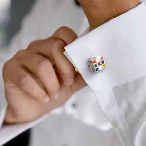 JAN LESLIE Puzzle Moving Cube Sterling Cufflinks