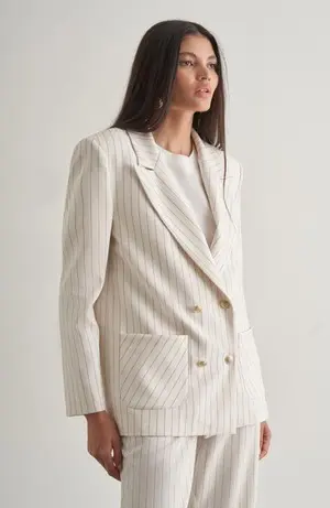 MIZALLE Striped Double-breasted Blazer