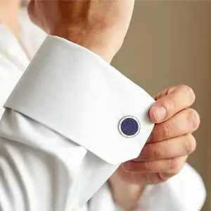 JAN LESLIE Rivet Etch Sterling Cufflinks - Blue