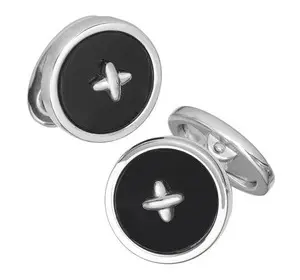 JAN LESLIE Gemstone Button Sterling Cufflinks - Black