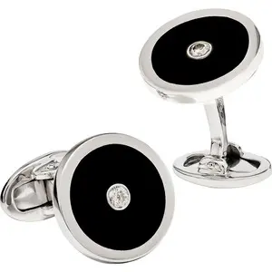 JAN LESLIE Onyx And Diamond Sterling Silver Round Cufflinks - Black