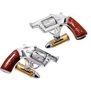 JAN LESLIE Pistol Wood Handle 24k Vermeil Bullet Back Sterling Cufflinks - Silver