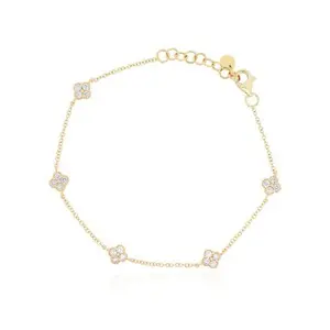 THE LOVERY FINE JEWELRY Diamond Clover Station Bracelet - Yellow Gold