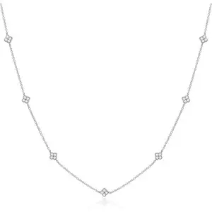 THE LOVERY FINE JEWELRY Diamond Clover Station Necklace - White Gold