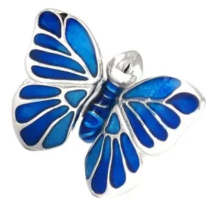 JAN LESLIE Hand Painted Enamel Butterfly Lapel Pin - Blue