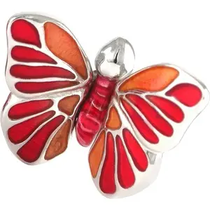 JAN LESLIE Hand Painted Enamel Butterfly Lapel Pin - Red
