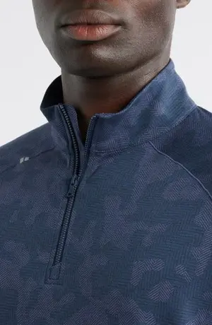 Johnnie-o Viktor Waffle Camo Print Quarter Zip Pullover - Navy