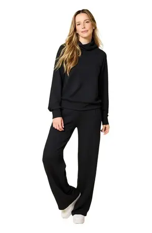 SOFTIES Athleisure Mock Neck And Pleated Pant Set - Black