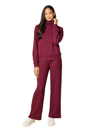 SOFTIES Athleisure Mock Neck And Pleated Pant Set - Cherry Cola