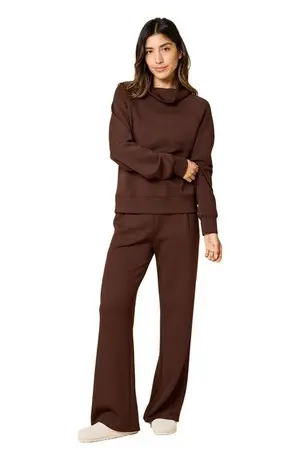 SOFTIES Athleisure Mock Neck And Pleated Pant Set - Espresso