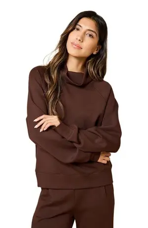 SOFTIES Athleisure Mock Neck And Pleated Pant Set - Espresso