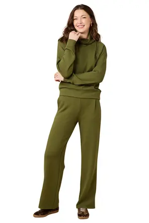 SOFTIES Athleisure Mock Neck And Pleated Pant Set - Olive