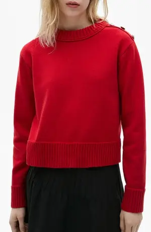 Mango Button Detailed Mock Neck Sweater - Red