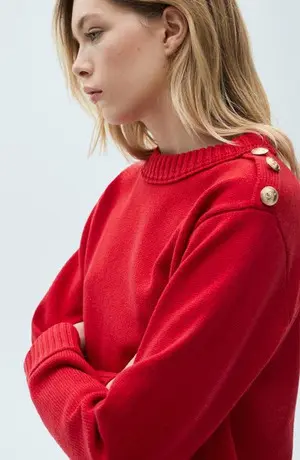 Mango Button Detailed Mock Neck Sweater - Red