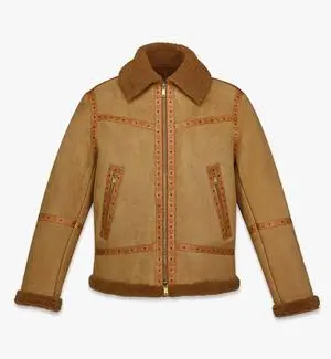 Mcm Suede Jacket With Monogram Print Leather Trim
