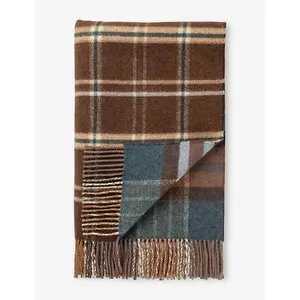 Johnstons Of Elgin Checked Double-faced Wool Throw 190cm X 140cm - Heather Blue Check Brown