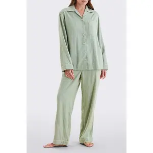 PAPINELLE Herringbone Supersoft Brushed Organic Cotton Pajamas - Winter Green