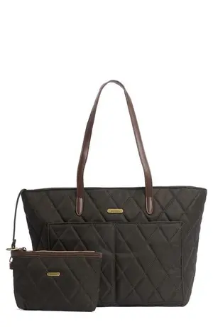 Barbour Quilted Nylon Tote - Olive