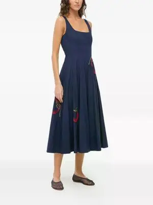 Staud Tomato-embroidered Midi Dress