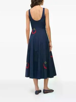 Staud Tomato-embroidered Midi Dress