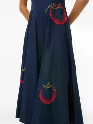 Staud Tomato-embroidered Midi Dress