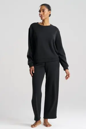 Natori Nova Cozy Brushed Knit Crew Neck Top - Black
