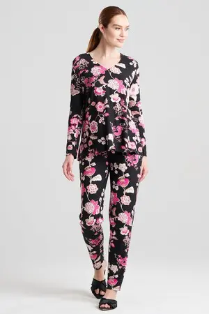 Natori Fleur Dragon Cozy Knit Long Sleeve Pj - Black