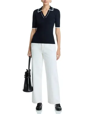 T Tahari Elbow Sleeve Polo Top - Black