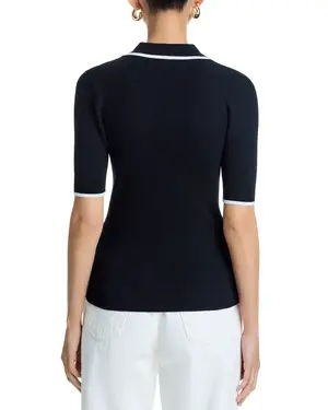 T Tahari Elbow Sleeve Polo Top - Black