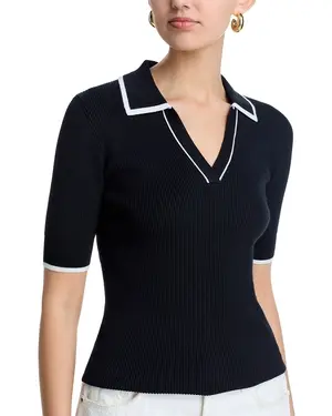 T Tahari Elbow Sleeve Polo Top - Black
