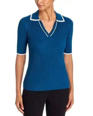 T Tahari Elbow Sleeve Polo Top - Blue Drop