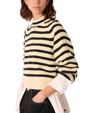 Whistles Stripe Detail Cotton Knit Sweater