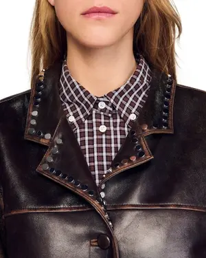 Sandro Oversized Leather Jacket With Studs