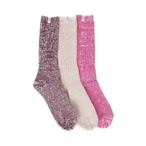 UGG Rib Knit Slouchy Crew Socks 3-pack - Chroma Pink/putty/wild Grape