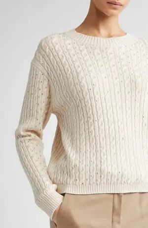 Max Mara Ussuri Embellished Cable Wool Sweater